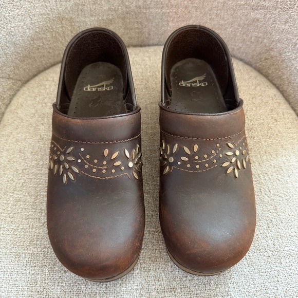 Dansko | Shoes | Dansko Brown Leather Clogs With Floral Cutouts Size 38 ...